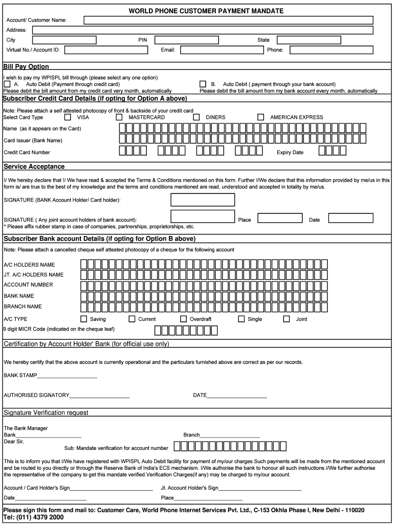 Fillable Online worldphone Account Customer Name Address City PIN State ...