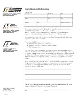 Fillable Online Criminal bConviction Disclosureb Form - Student ...