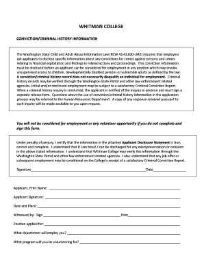 Fillable Online whitman Whitman College bDisclosureb Statement Form ...