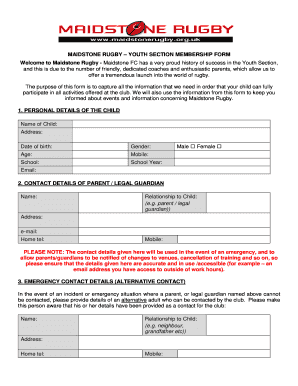 Fillable Online maidstonerugby org MAIDSTONE RUGBY YOUTH SECTION ...