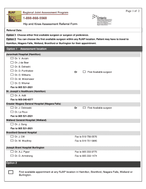 Fillable Online replacemyjoint Option 1 Assessment location - Regional ...