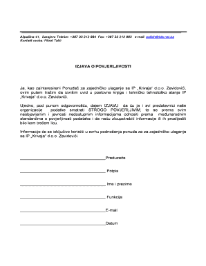 Fillable Online IZJAVA O POVJERLJIVOSTI - apfcomba Fax Email Print ...