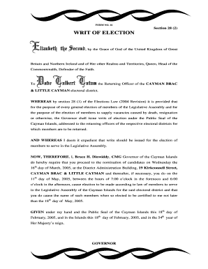 Fillable Online FORM NO 16 WRIT OF ELECTION Elizabeth the Second Fax ...