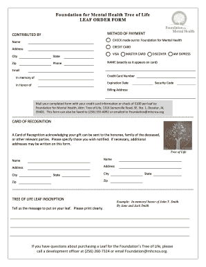 Fillable Online mhcnca Foundation for Mental Health Tree of Life LEAF ...