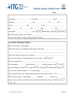 Fillable Online Health Status Intake Form - Reliant LifeWorks Fax Email ...