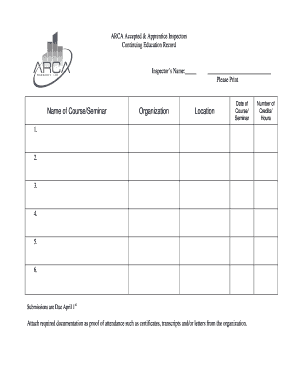 Fillable Online arcaonline Continuing Education Record Form - ARCA Fax ...