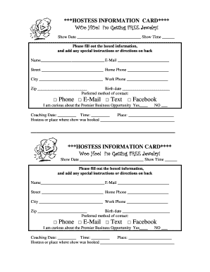Fillable Online Hostess information card Fax Email Print - pdfFiller
