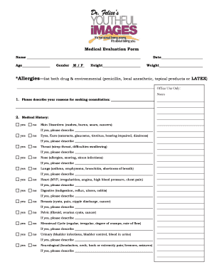 Fillable Online Medical and Skin Evaluation Form - Youthful Images Fax ...