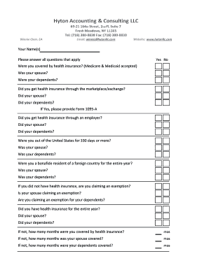 Fillable Online Health Insurance bQuestionnairebxlsx Fax Email Print ...