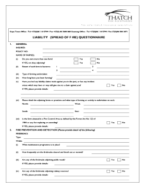 Fillable Online Liability (spread of fire) questionnaire - Thatch Risk ...