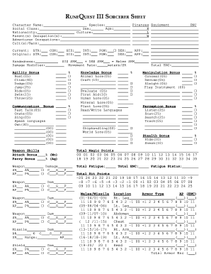 Runequest Character Sheet - Fill Online, Printable, Fillable, Blank ...