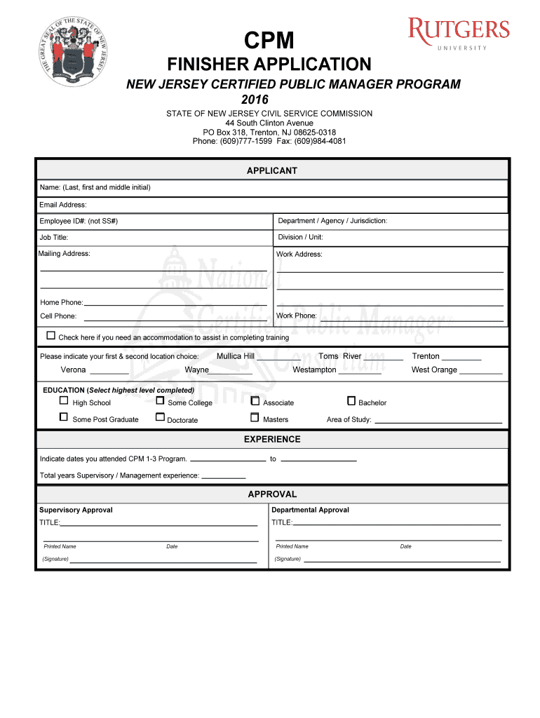 Fillable Online CPM Finisher Program Application - School of Public ...