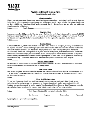 Fillable Online Youth Name Youth Bound Parent Consent Form ...