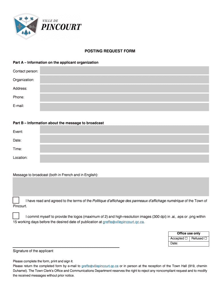 Fillable Online villepincourt qc POSTING REQUEST FORM ...