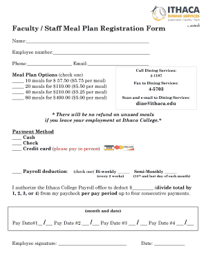 Fillable Online Faculty Staff Meal Plan Registration Form Fax Email ...