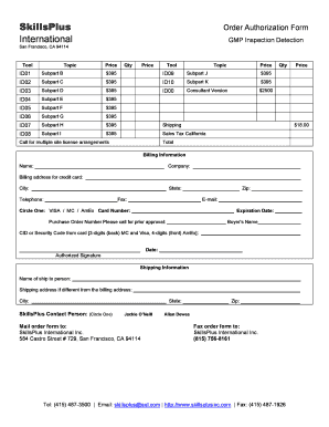 Fillable Online SkillsPlus Order Authorization Form International GMP Fax Email Print - pdfFiller