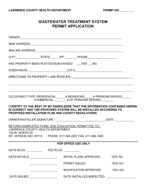 Fillable Online WASTEWATER TREATMENT SYSTEM PERMIT APPLICATION Fax ...