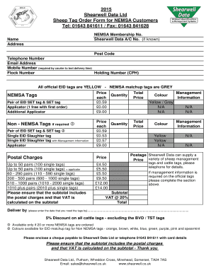 Fillable Online nemsa co 2015 Shearwell Data Ltd Sheep Tag Order Form ...