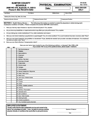 Fillable Online assets sumter k12 fl Employee Physical Form Bus Driver ...