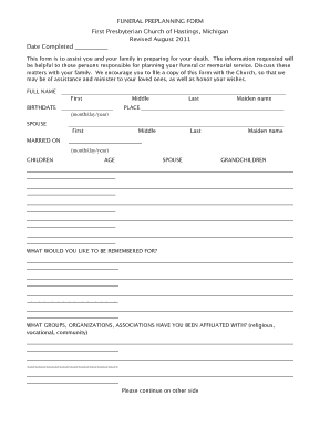 Fillable Online firstchurchhastings FUNERAL PRE-PLANNING FORM ...