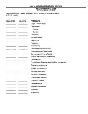 Fillable Online PRIVILEGE REQUEST FORM NEUROLOGICAL SURGERY REQUESTED ...