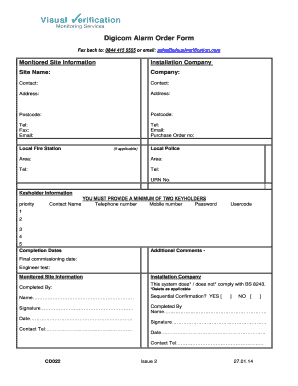 Fillable Online CD022. Digicom Alarm Order Form Fax Email Print - pdfFiller