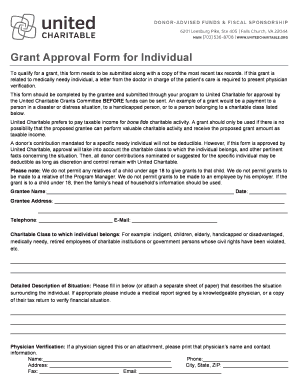 Fillable Online unitedcharitable Grant Approval bFormb for Individual ...
