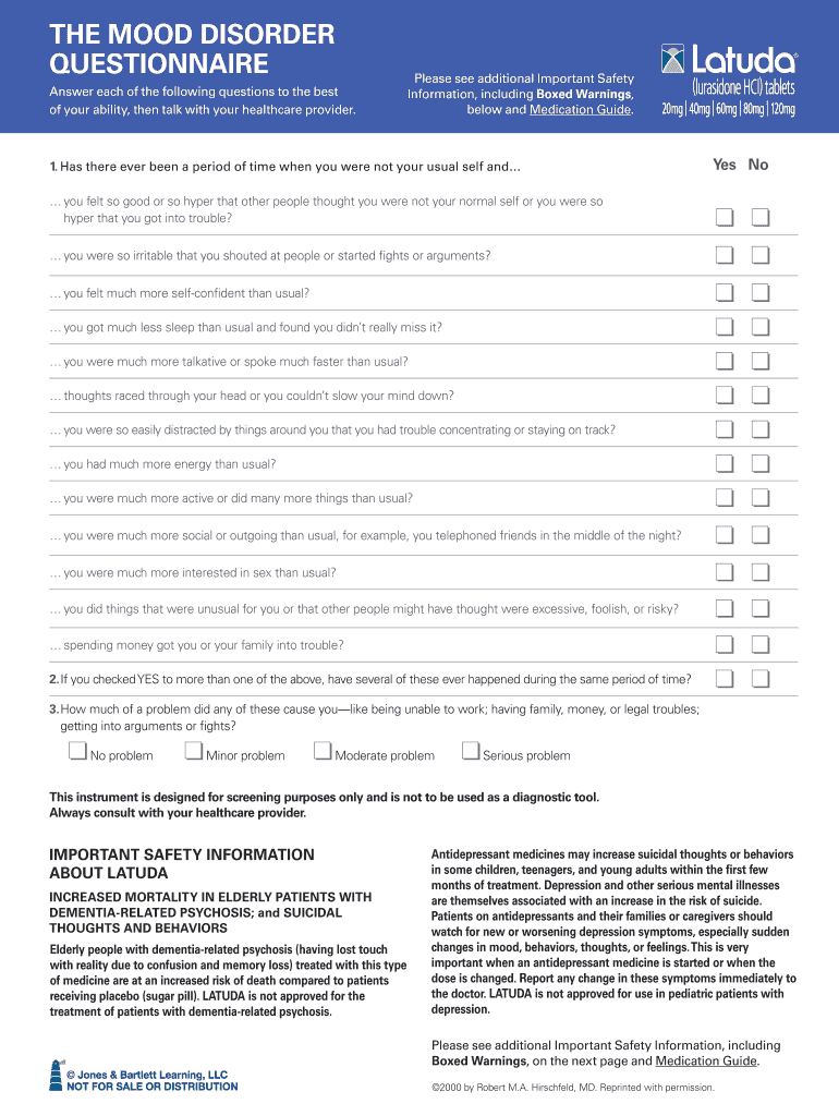 Fillable Online THE MOOD DISORDER Fax Email Print - pdfFiller