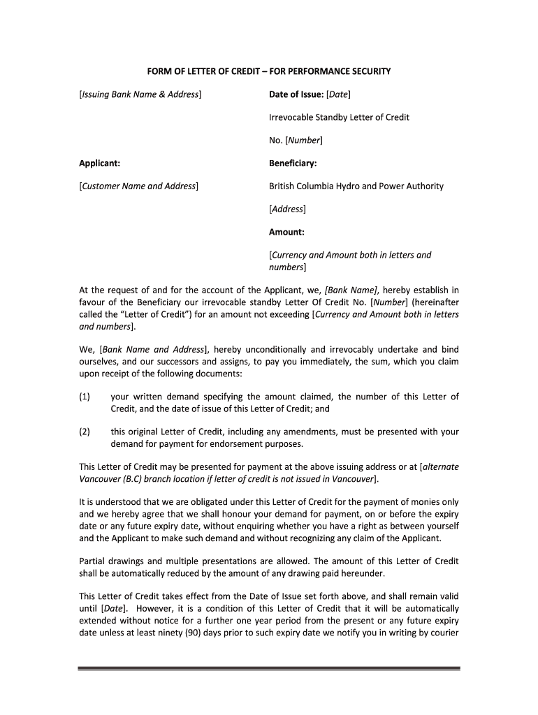 Fillable Online SAMPLE FORM OF LETTER OF CREDIT Fax Email Print - pdfFiller