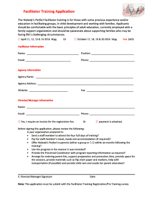 Fillable Online nobodysperfect Facilitator Training Application - Nobodys Perfect Fax Email ...