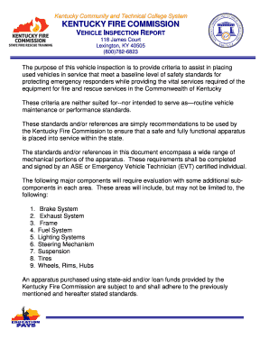 Fillable Online kyfirecommission kctcs BVehicle Inspection Reportb ...