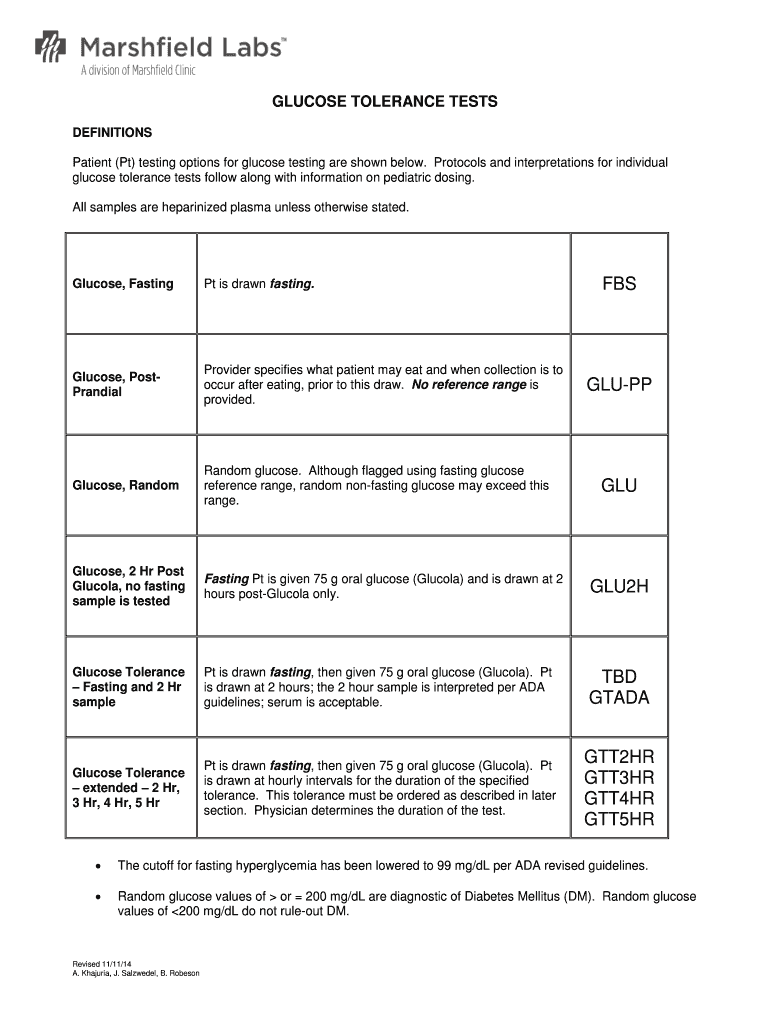 Fillable Online GLUCOSE TOLERANCE TESTS Fax Email Print - pdfFiller