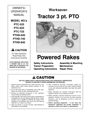 Fillable Online Tractor 3 pt. PTO Powered Rakes Manual - Worksaver Fax ...