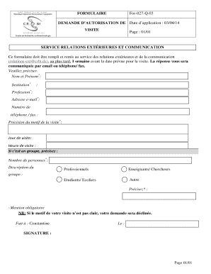 Fillable Online crbt SERVICE RELATIONS EXTRIEURES ET COMMUNICATION Fax ...