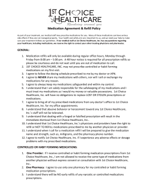 Medication Agreement Amp Refill Policy - 1st Choice Healthcare ...