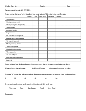 Fillable Online Monitor form for Teacher Date Fax completed form to Fax ...