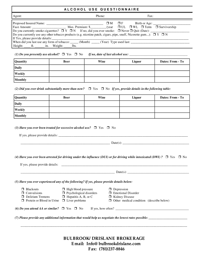Fillable Online Alcoholquestionnaire-w-buildpdf Fax Email Print - pdfFiller