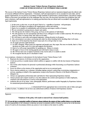 Fillable Online CODE OF ETHICS Form - Experience Jackson Fax Email ...