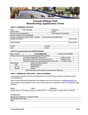 Fillable Online Inanda Riding Club Membership Application Form Fax ...