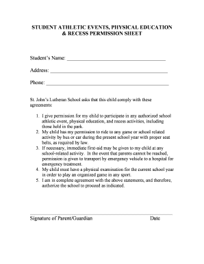 Fillable Online stjohnsalgonquin SJS's PE Permission Sheet - St. Johns Lutheran Church ...