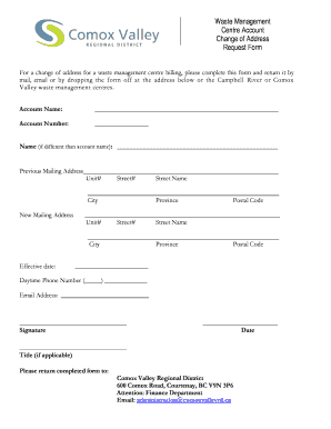 Fillable Online Waste Management Centre Account Change of Address ...