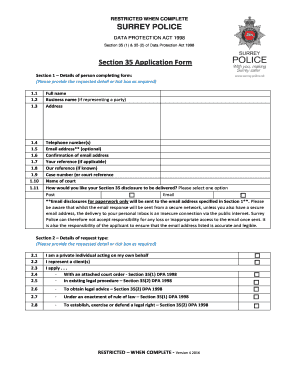 Fillable Online SURREY POLICE Section 35 Guidance amp bApplicationb ...