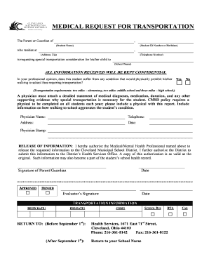 Fillable Online Medical brequestb for transportation - Cleveland ...