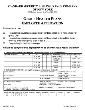 Fillable Online GROUP HEALTH PLANS EMPLOYEE APPLICATION Fax Email Print ...