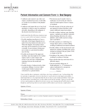 Fillable Online Patient Information and Consent Form for Oral Surgery ...