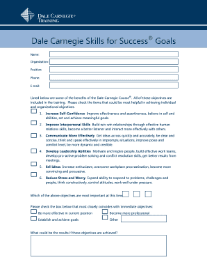Fillable Online Dale Carnegie Skills for Success Goals - Dale Carnegie ...