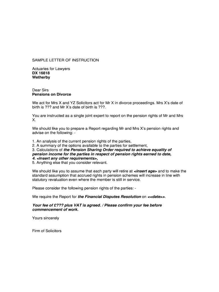 Fillable Online SAMPLE LETTER OF INSTRUCTION Fax Email Print - pdfFiller