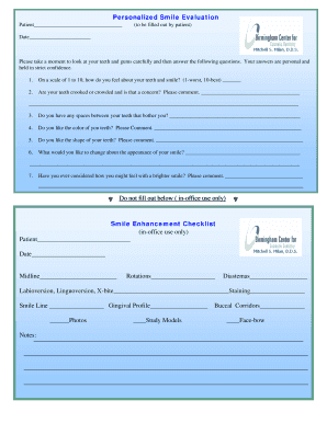 Fillable Online Smile Evaluation Form Fax Email Print - pdfFiller
