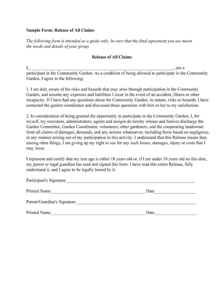 Fillable Online Sample Form Release of All Claims Fax Email Print ...