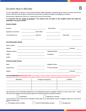 Fillable Online files sthildas qld edu STUDENT HEALTH RECORD B ...